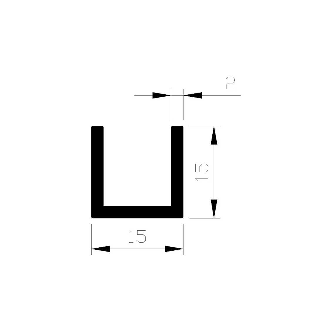 U-PROFIEL ALUMINIUM 15X15X15X2MM 2 MTR BRUTE